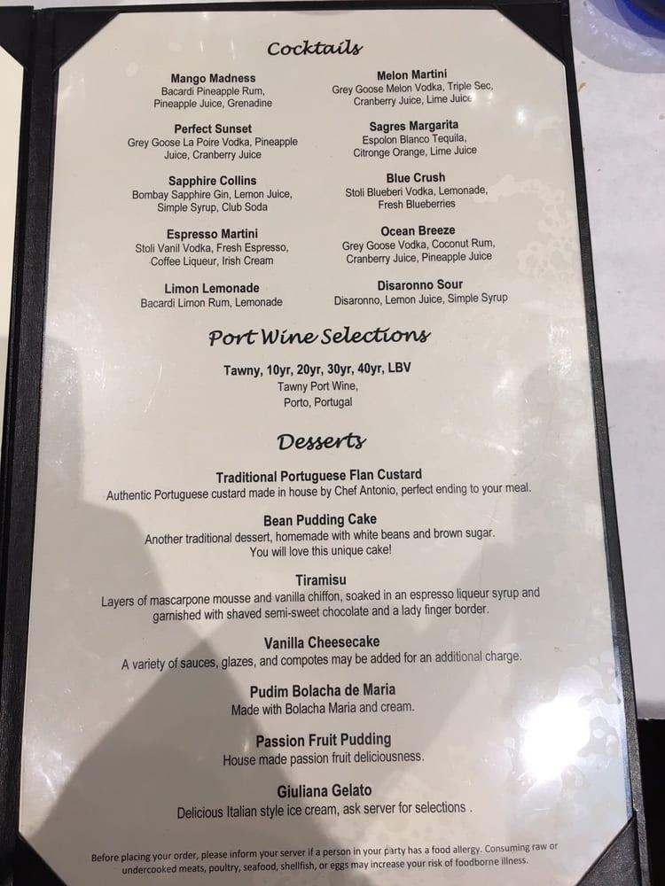 Menu at Sagres Restaurant, Fall River