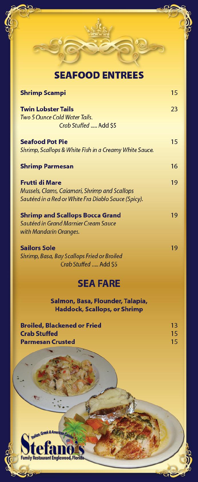 Menu at Stefano's Family Restaurant, Englewood
