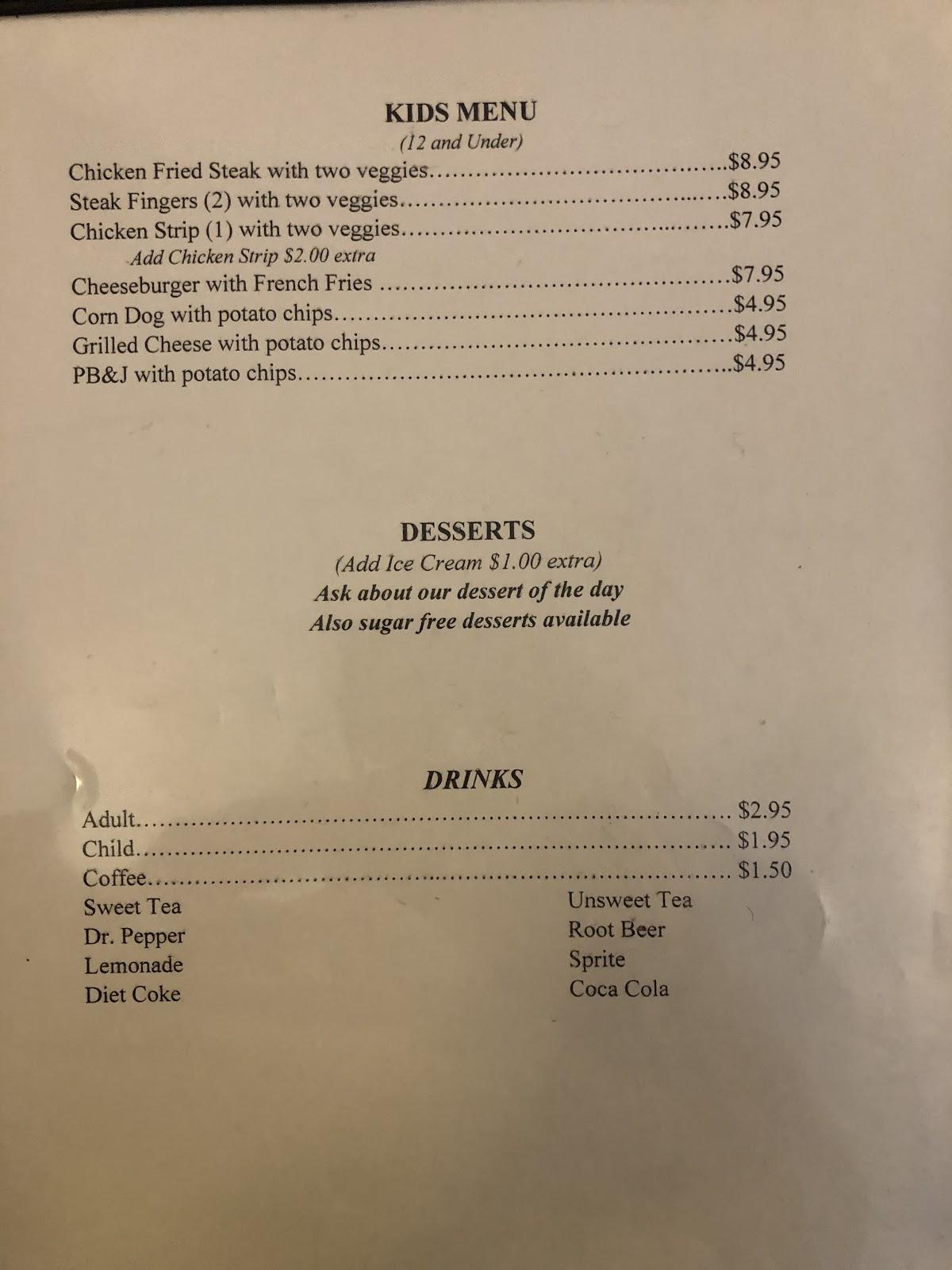 Menu at The County Seat Country Cooking Cafe, Linden