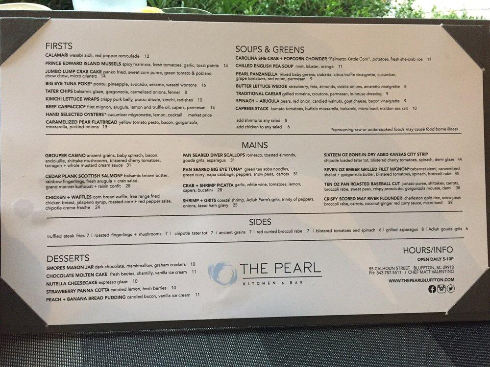 Menu at The Pearl Kitchen & Bar, Bluffton