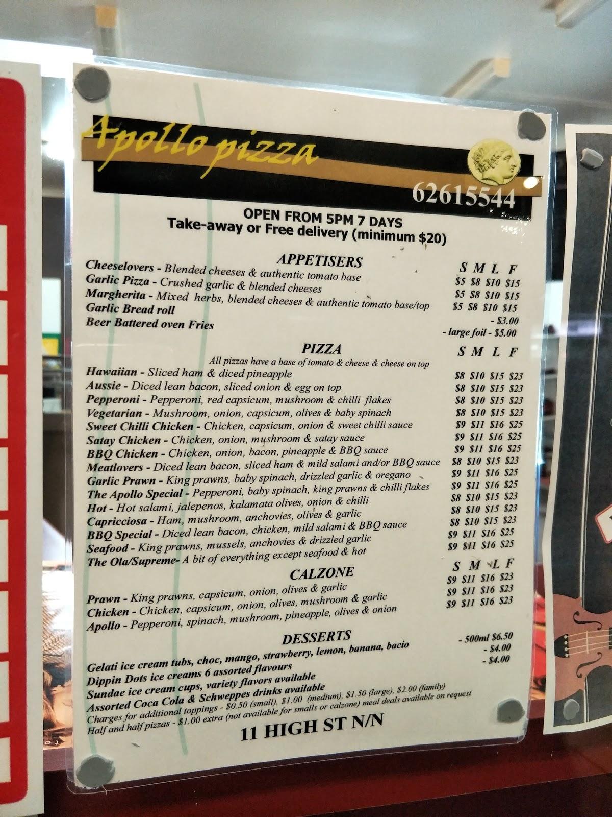 Menu at Apollo Pizza pizzeria, New Norfolk