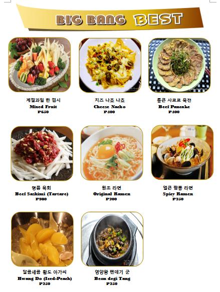 Menu at Big Bang Restaurant and Bar, Manila
