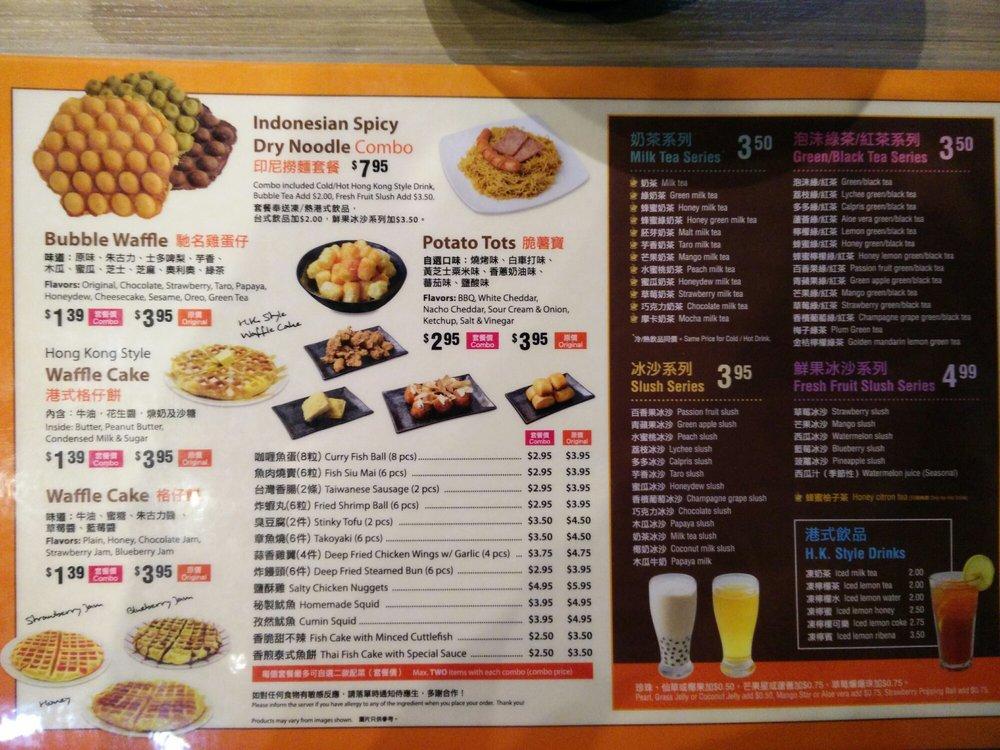 Menu at Bubble Waffle Cafe, Vancouver, E 49th Ave