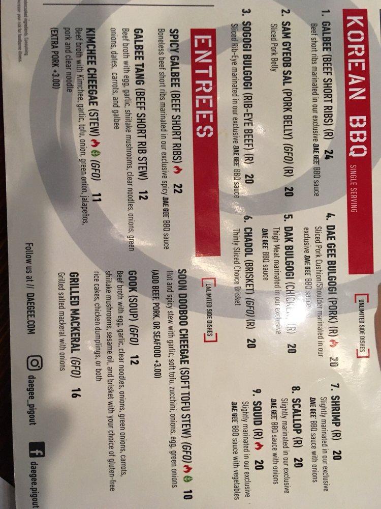 Menu at DAE GEE KOREAN BBQ, Aurora, S Havana St Unit 1
