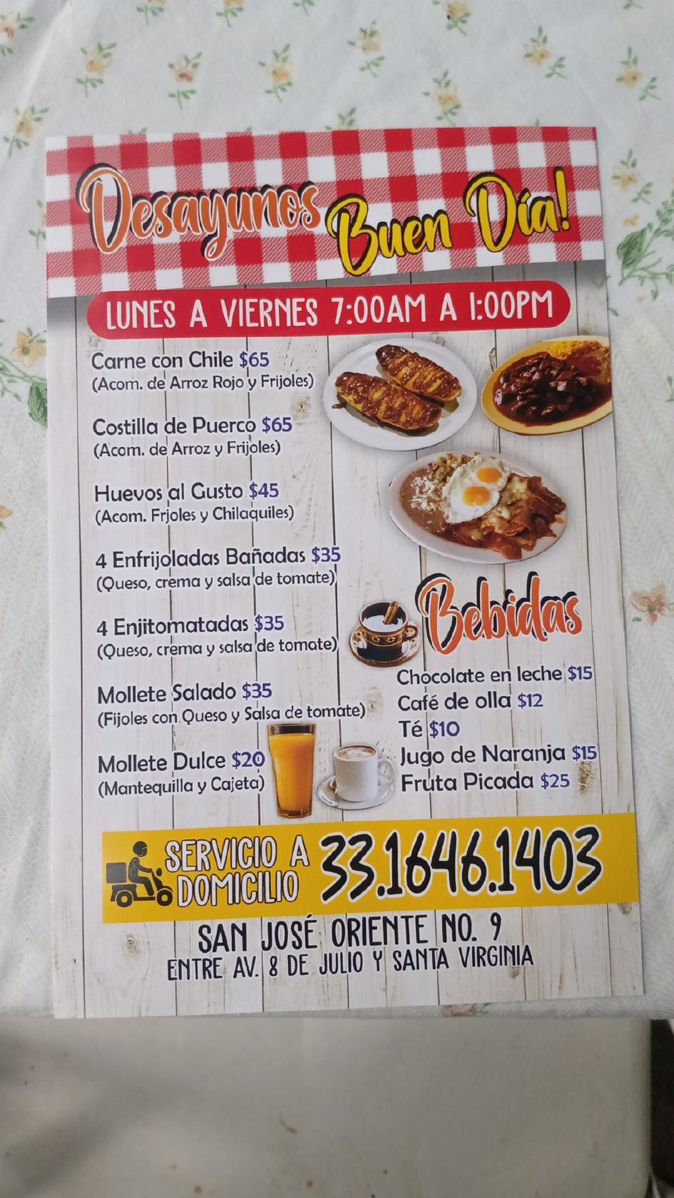 Menu at Desayunos buen dia, Tlaquepaque