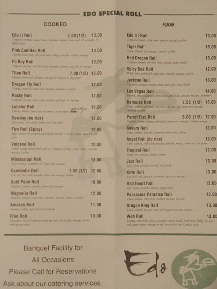 Menu at Edo Japanese Restaurant, Jackson