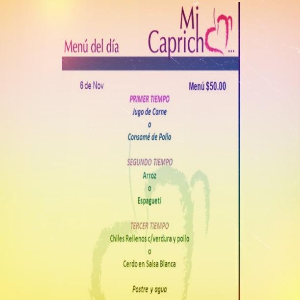 Menu at Mi Capricho restaurant, Mexico City, Blvrd Juan Pablo II 307
