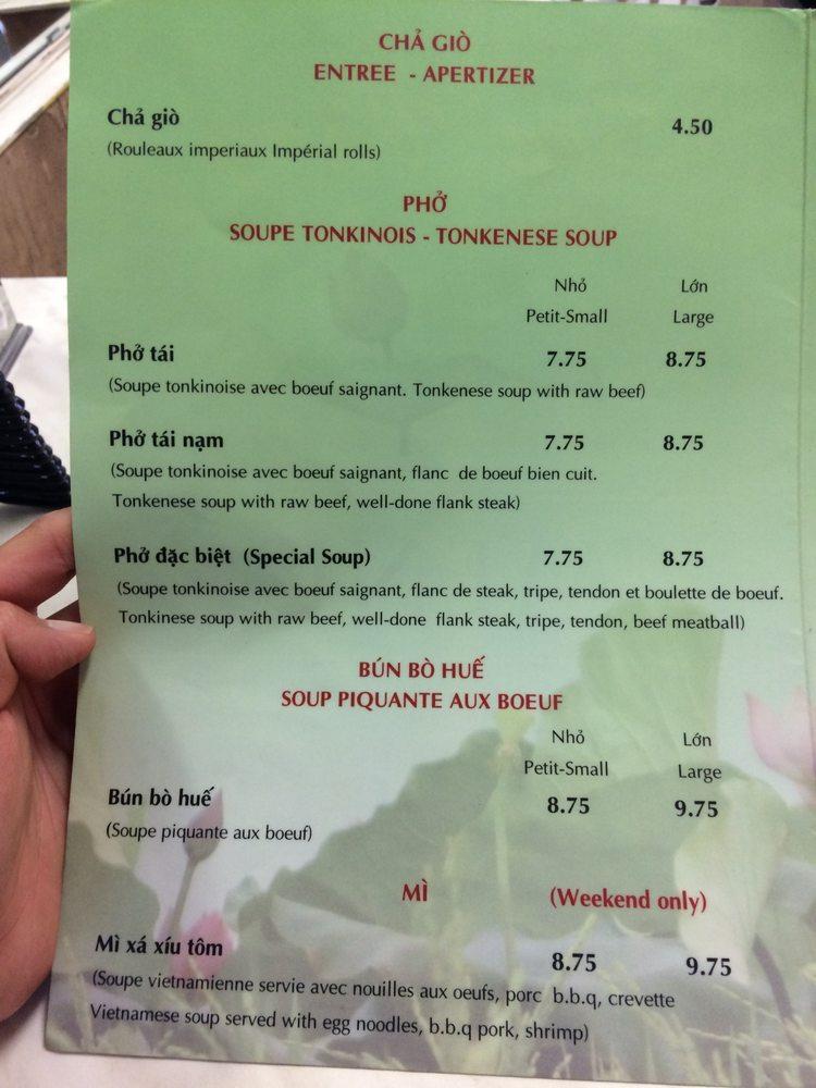 Menu at Sen Vàng Restaurant, Montréal