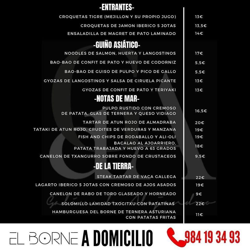 Carta de Restaurante El Borne by Galán de Alejandro, Gijón