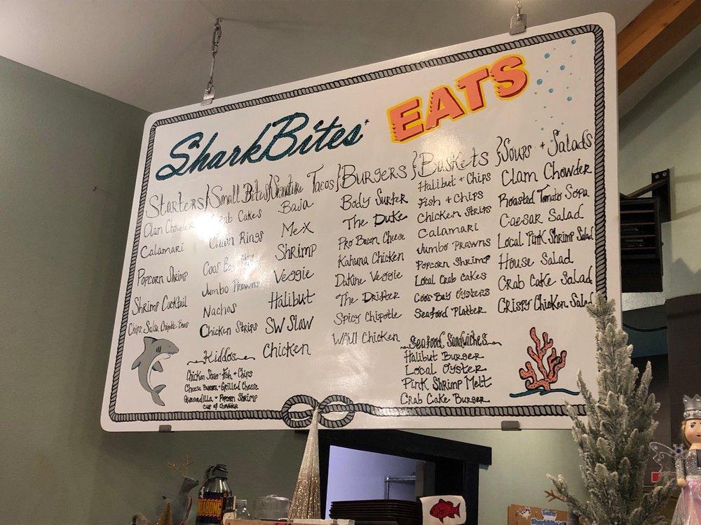 Menu at SharkBite's Seafood Cafe, Coos Bay
