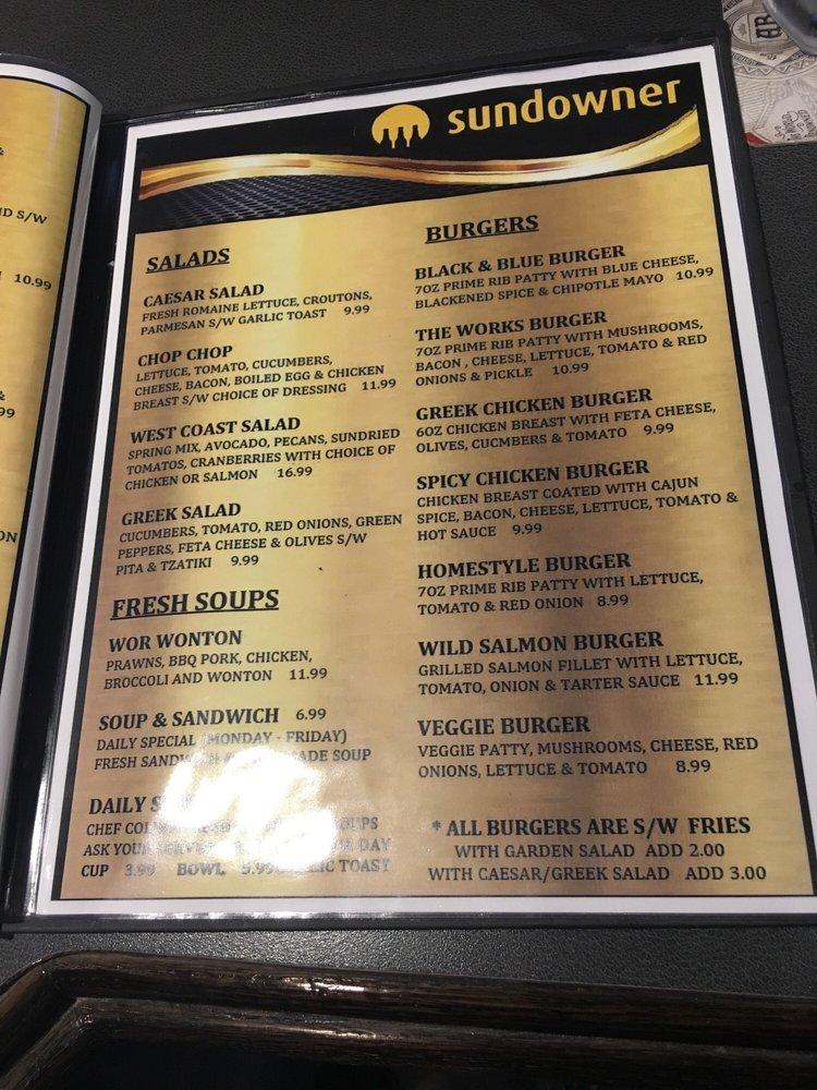 Menu at Sundowner pub & bar, Delta