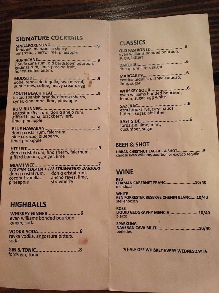 Menu at Thunderbird pub & bar, Indianapolis