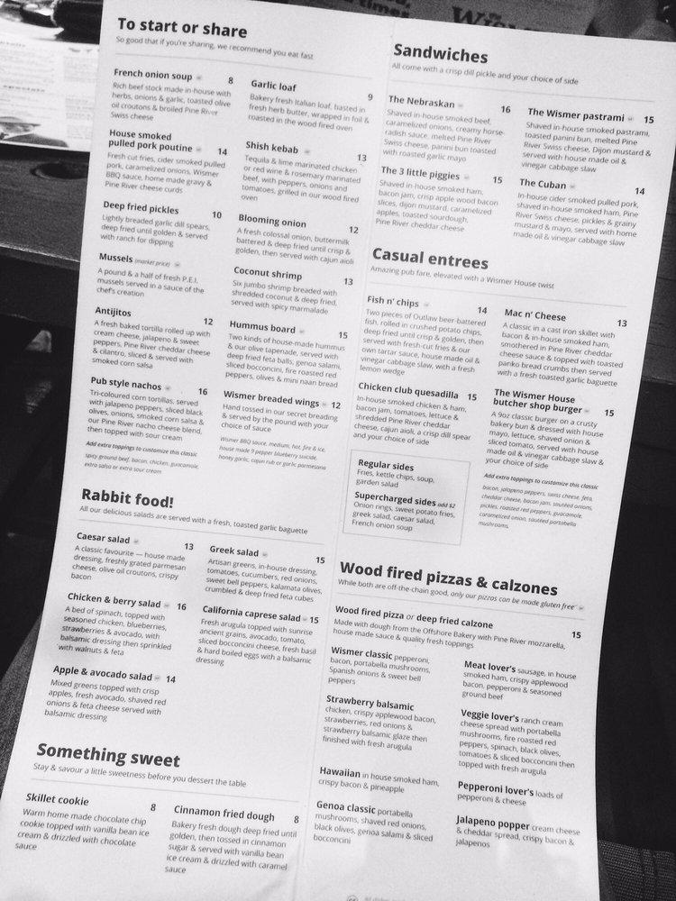 Menu at The Wismer House pub & bar, Saugeen Shores