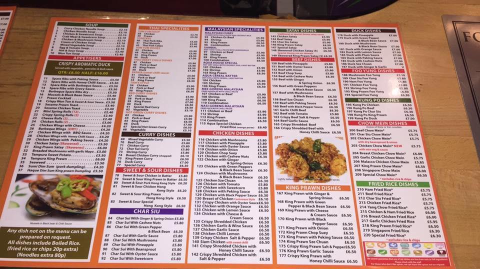 Menu at Aqua restaurant, Airdrie