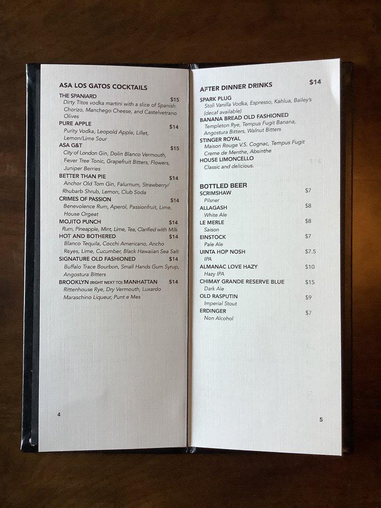 Menu at Asa Restaurant Los Gatos, Los Gatos