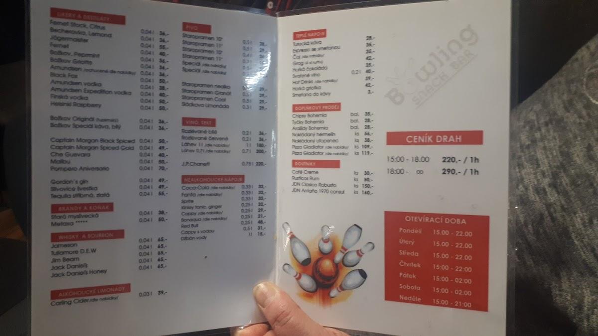 Menu at Bowling snack bar, Jihlava