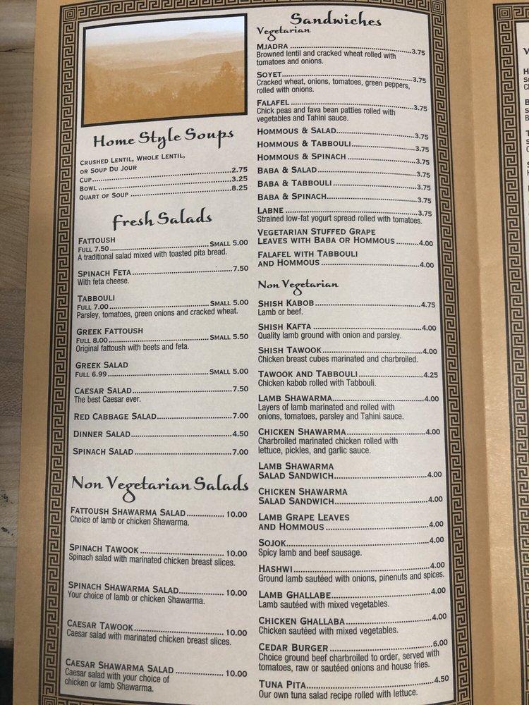 Menu at Cedar Garden restaurant, Saint Clair Shores, Greater Mack Ave