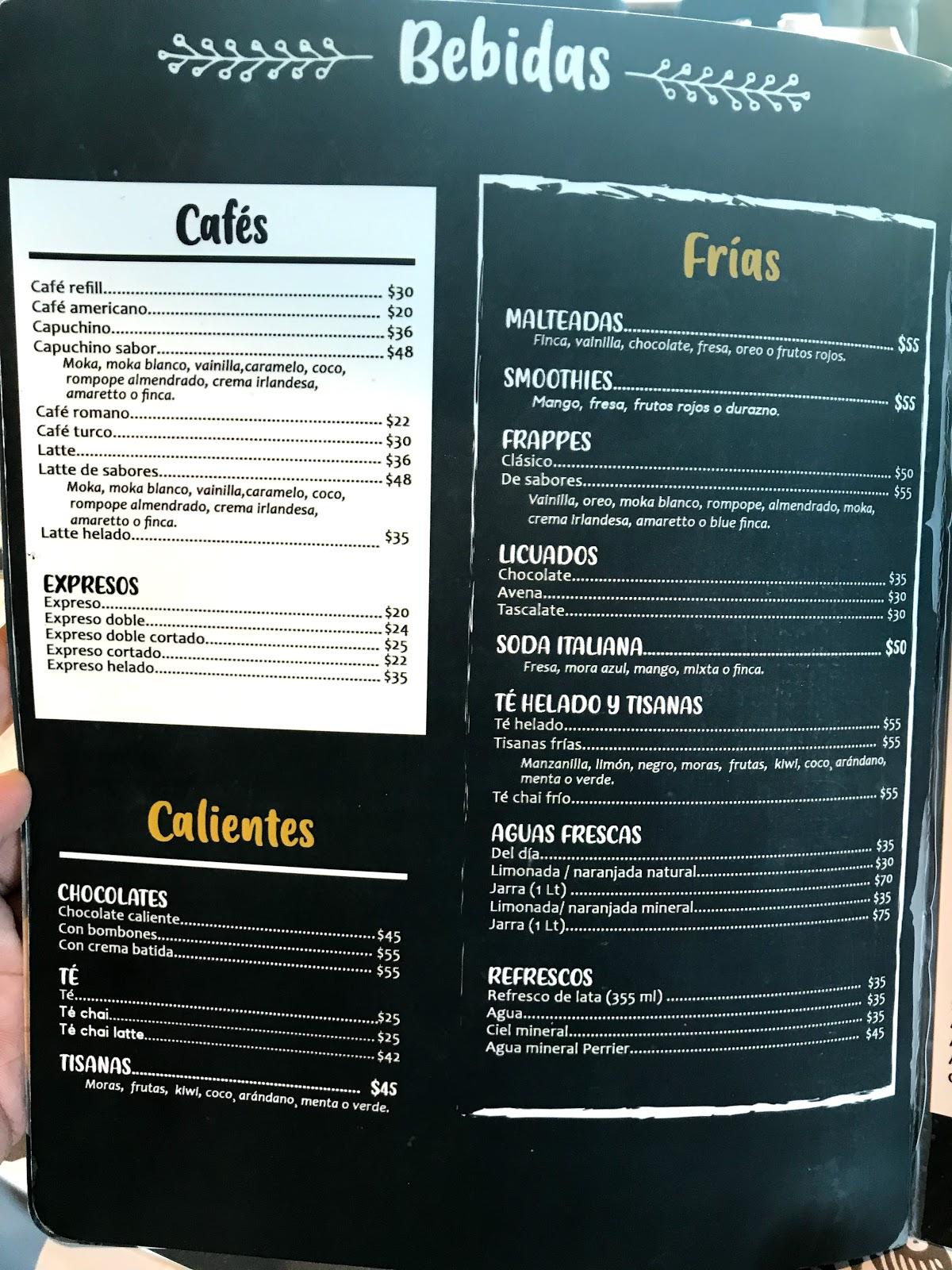 Carta de Finca Cocina & Café, Tuxtla Gutiérrez