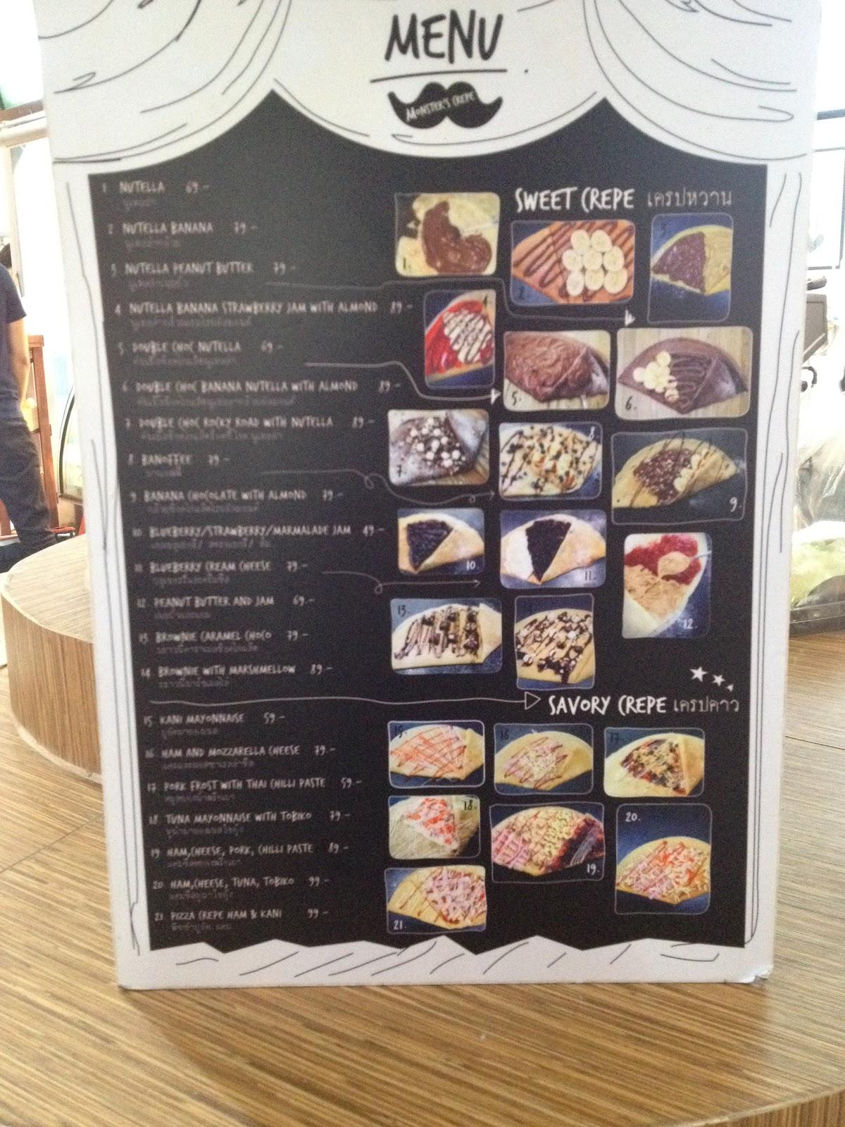 Carta del postres Monster's Crepe (k village), Bangkok, Sukhumvit 26