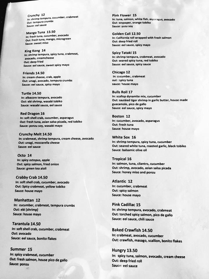 Menu at Mori Sushi restaurant, Lake in the Hills