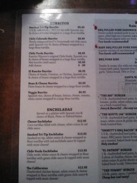 Menu at Rancho Nipomo BBQ, Nipomo