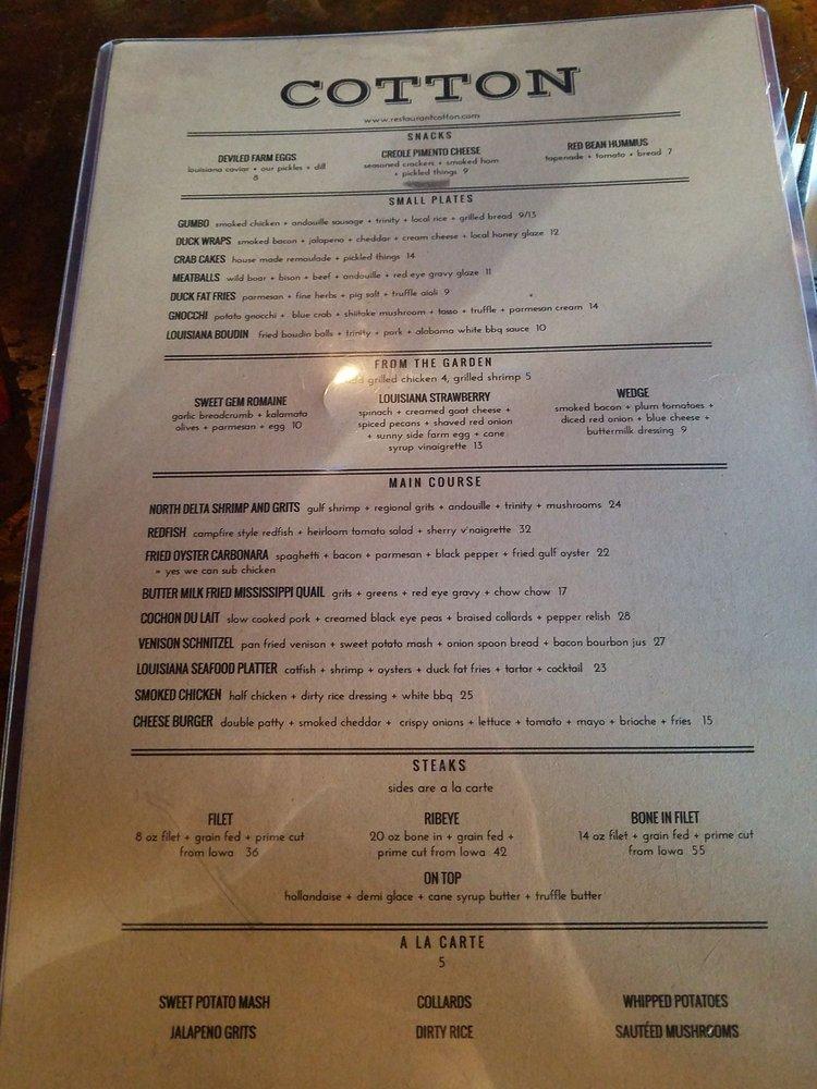 Menu at Restaurant Cotton, Monroe