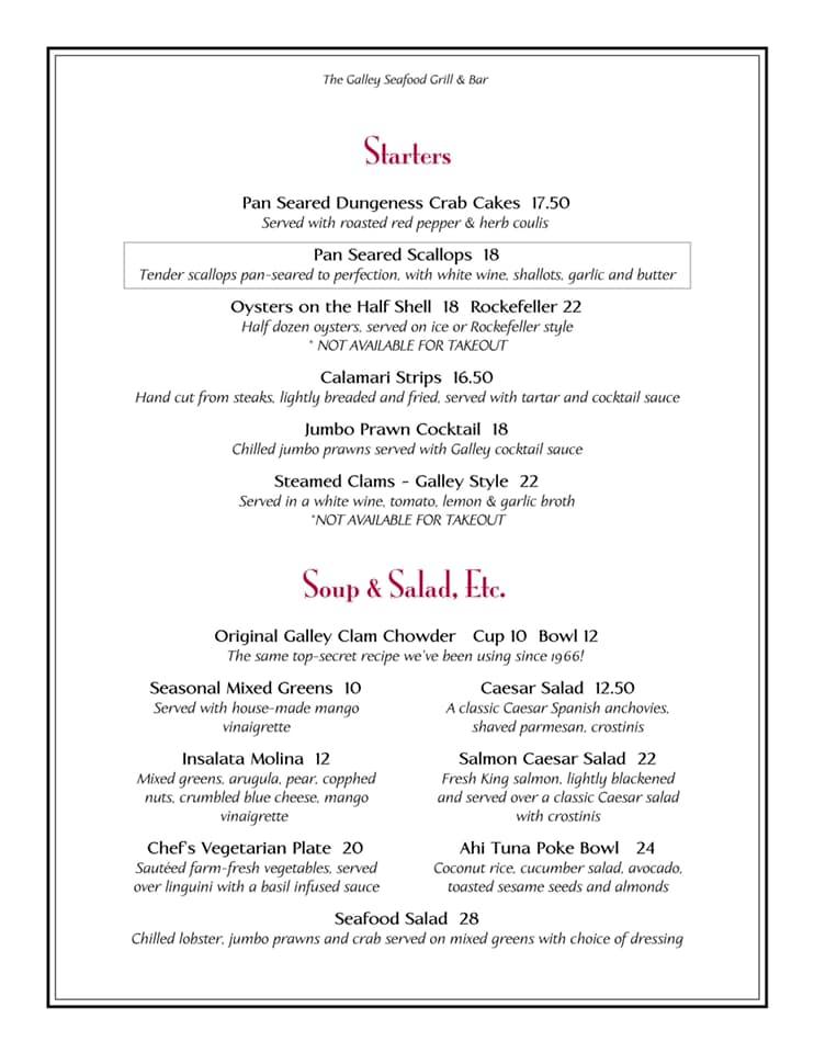 Menu at The Galley Seafood Grill & Bar‎, Morro Bay