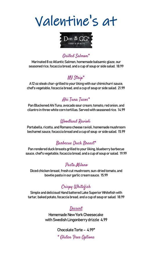 Menu at Don & GG's Food & Spirits restaurant, Ironwood