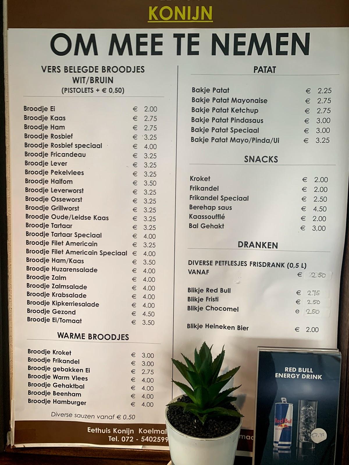 Menu at Eethuis Café Konijn, Alkmaar