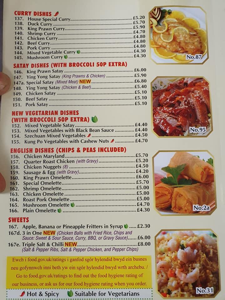 Menu at Hai Yang fast food, Aberystwyth