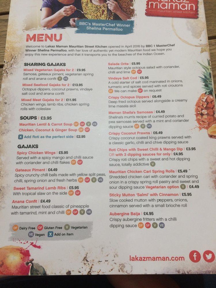 Menu at Lakaz Maman restaurant, Southampton
