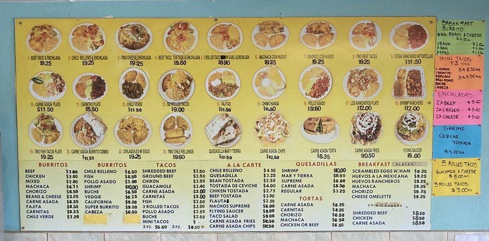Menu at Los Rancheritos Mexican Food restaurant, Lakeside