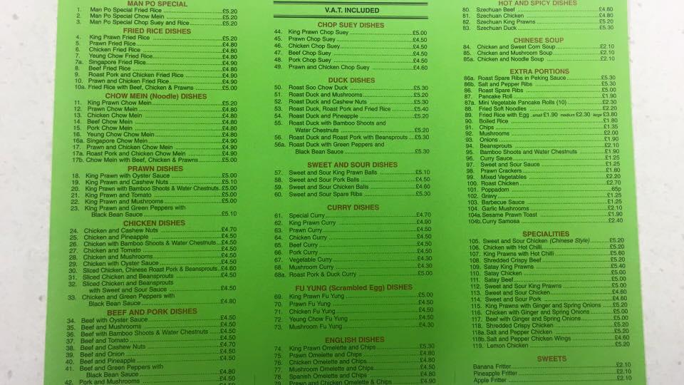 Menu at Man PO fast food, Cardiff