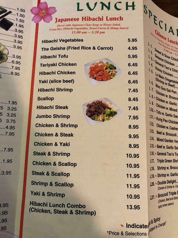 Menu at Osaka restaurant, West Jefferson
