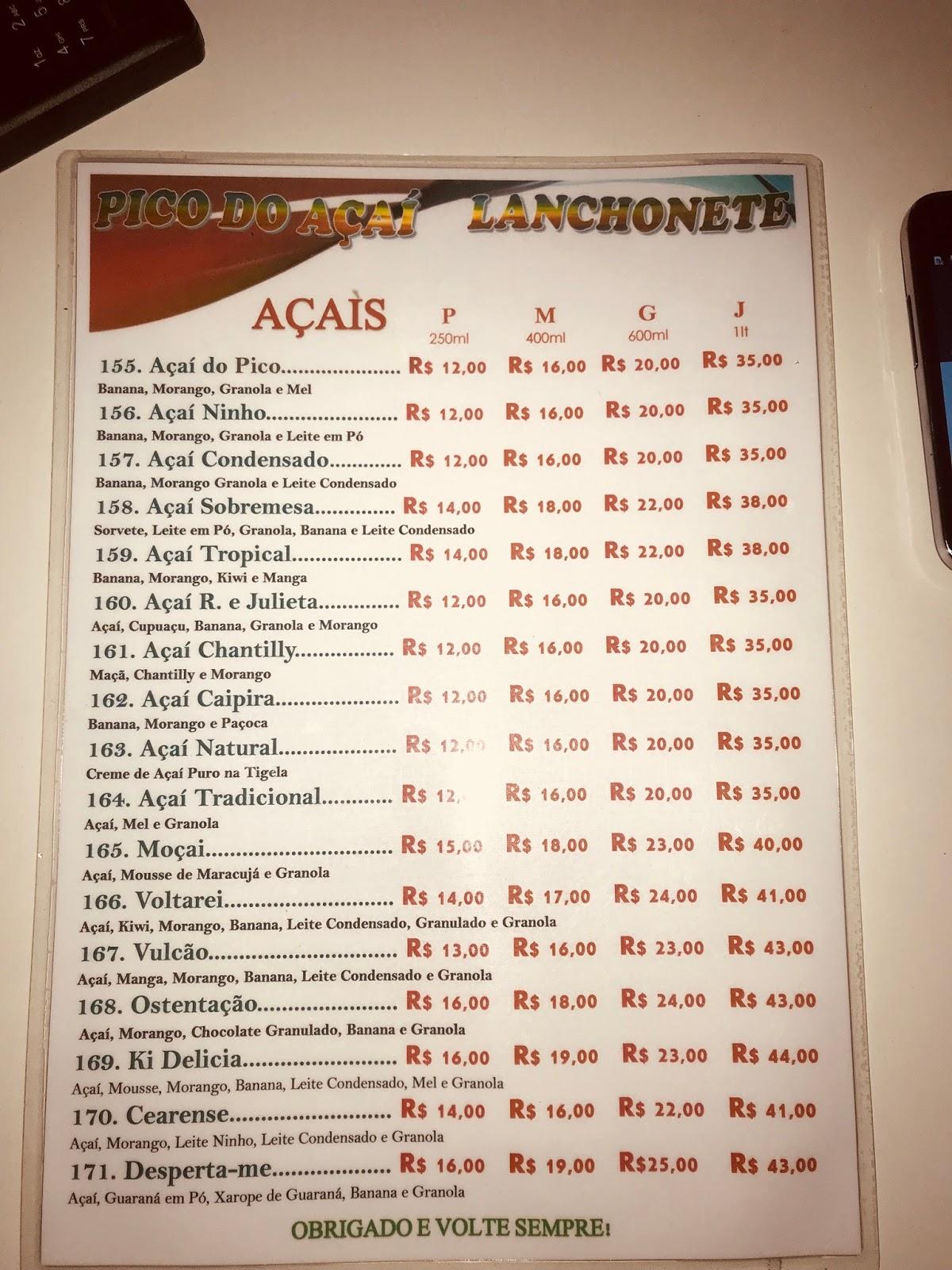 Menu em Pico Do Acai amburgueria e açaí e restaurante, Brasil