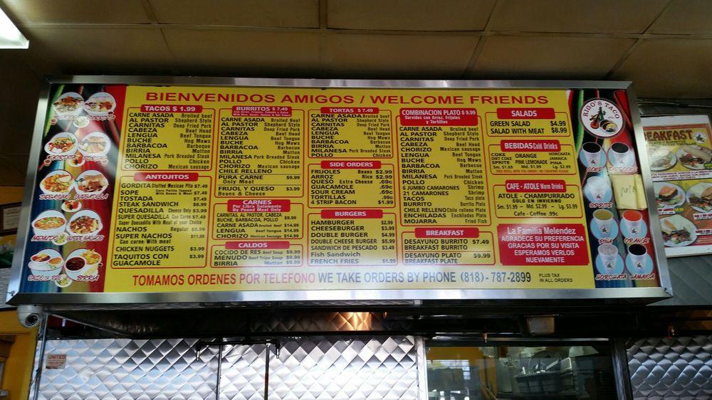 Carta del restaurante Rigos Taco, Los Angeles, Oxnard St
