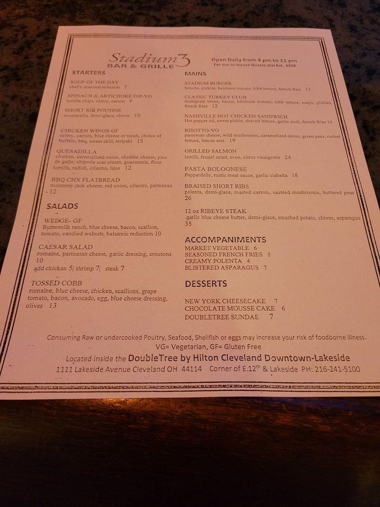 Menu at Stadium 3 Bar and Grille, Cleveland