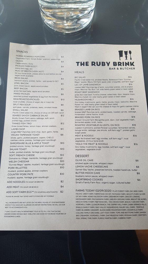 Menu at The Ruby Brink pub & bar, Vashon