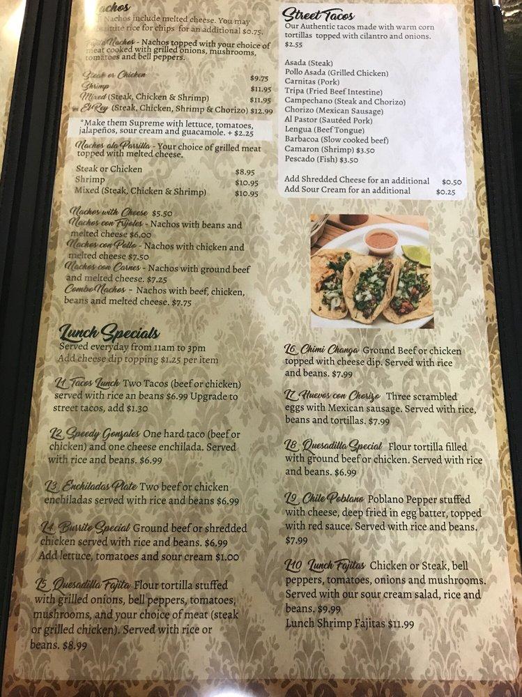 Menu at Villa Del Rey Cocina Mexicana " West Mobile on Schillinger Rd ...