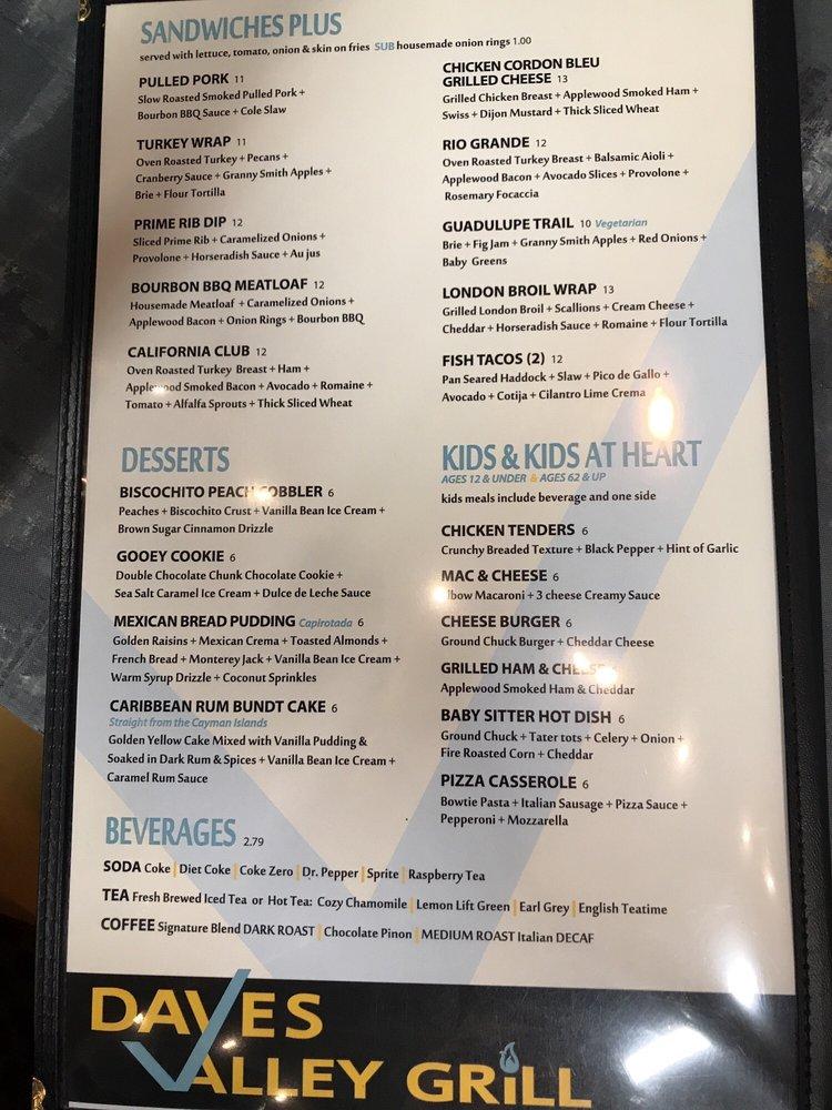 Menu at Dave's Valley Grill cafe, Los Ranchos de Albuquerque