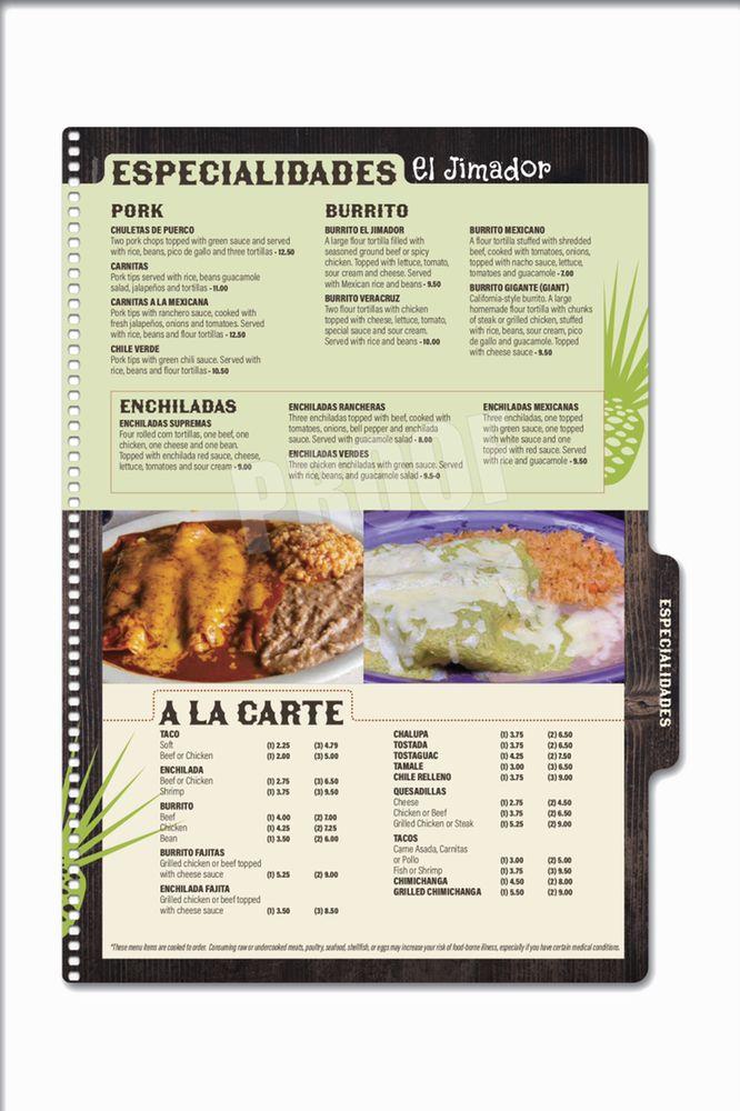 Menu at EL Jimador restaurant, Durant