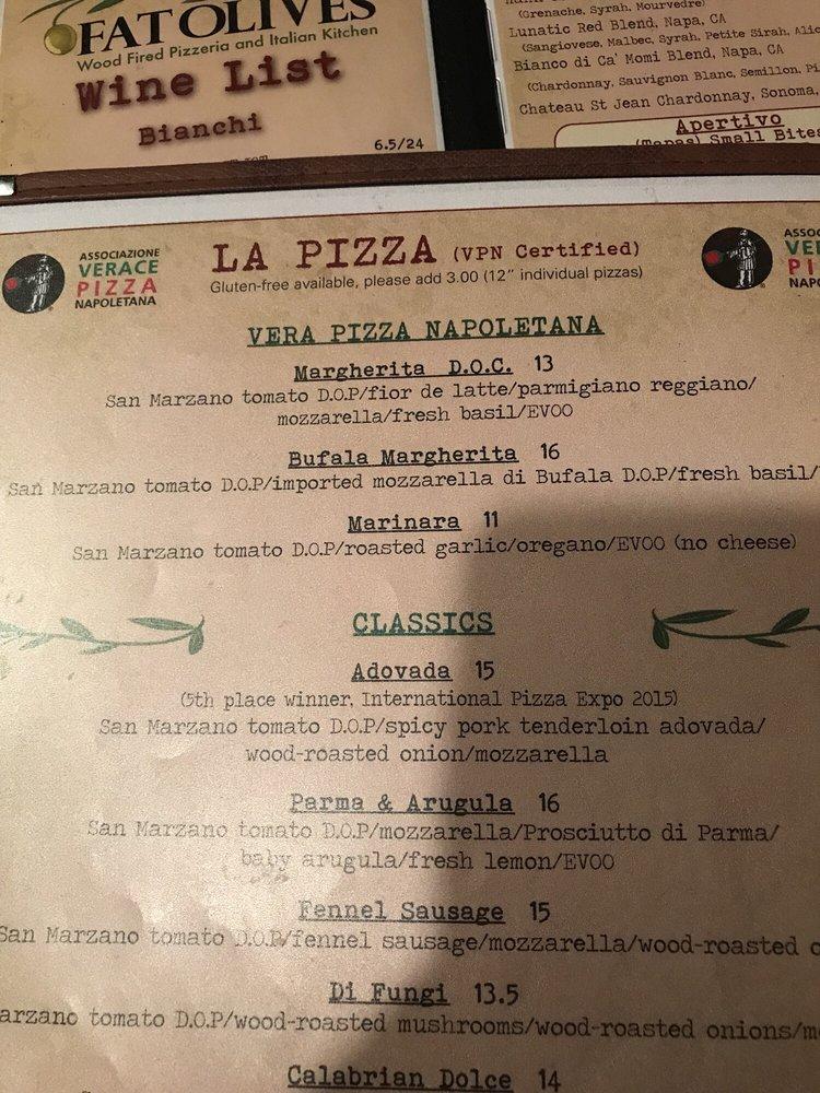 Menu at Fat Olives pizzeria, Flagstaff