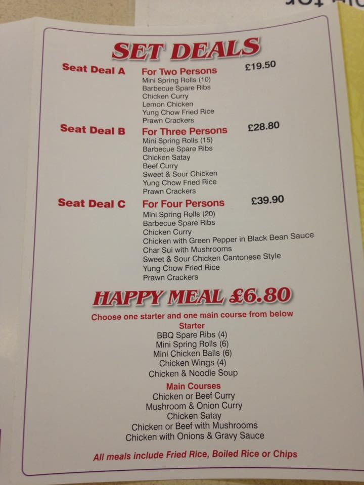 Menu at Flying Dragon Carry Out fast food, Stirling