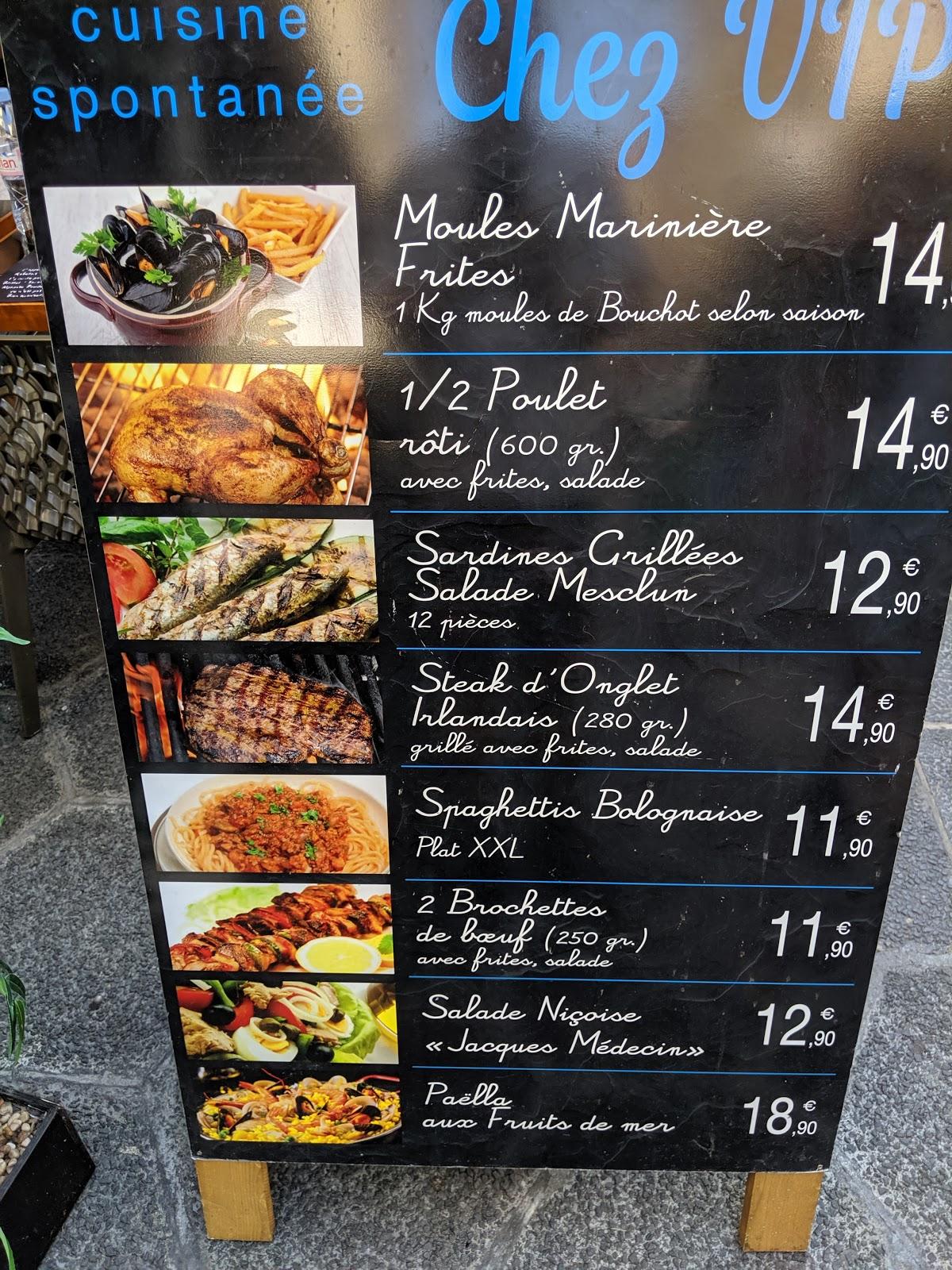 Menu at Le Vip's Grill restaurant, Nice