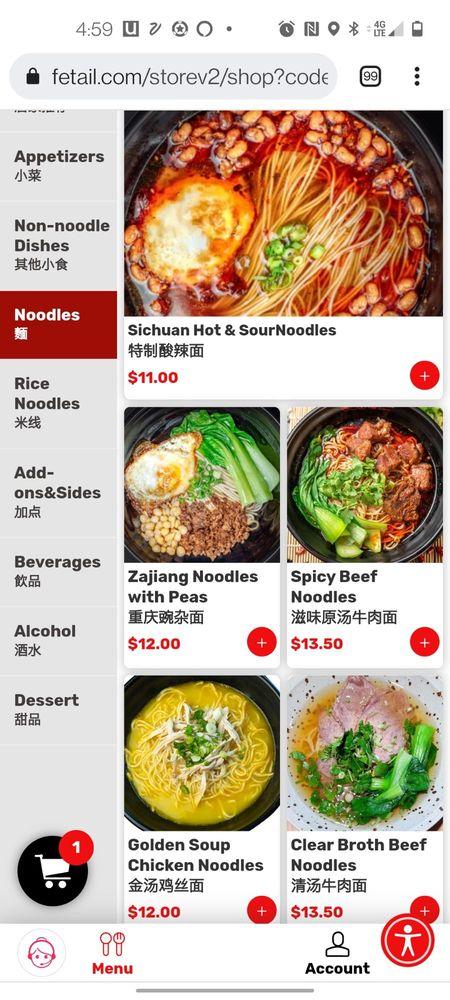 Menu at MIAN restaurant, Artesia