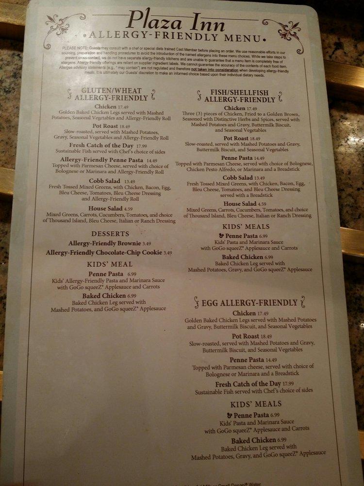 Menu at Plaza Inn restaurant, Anaheim, Disneyland Park