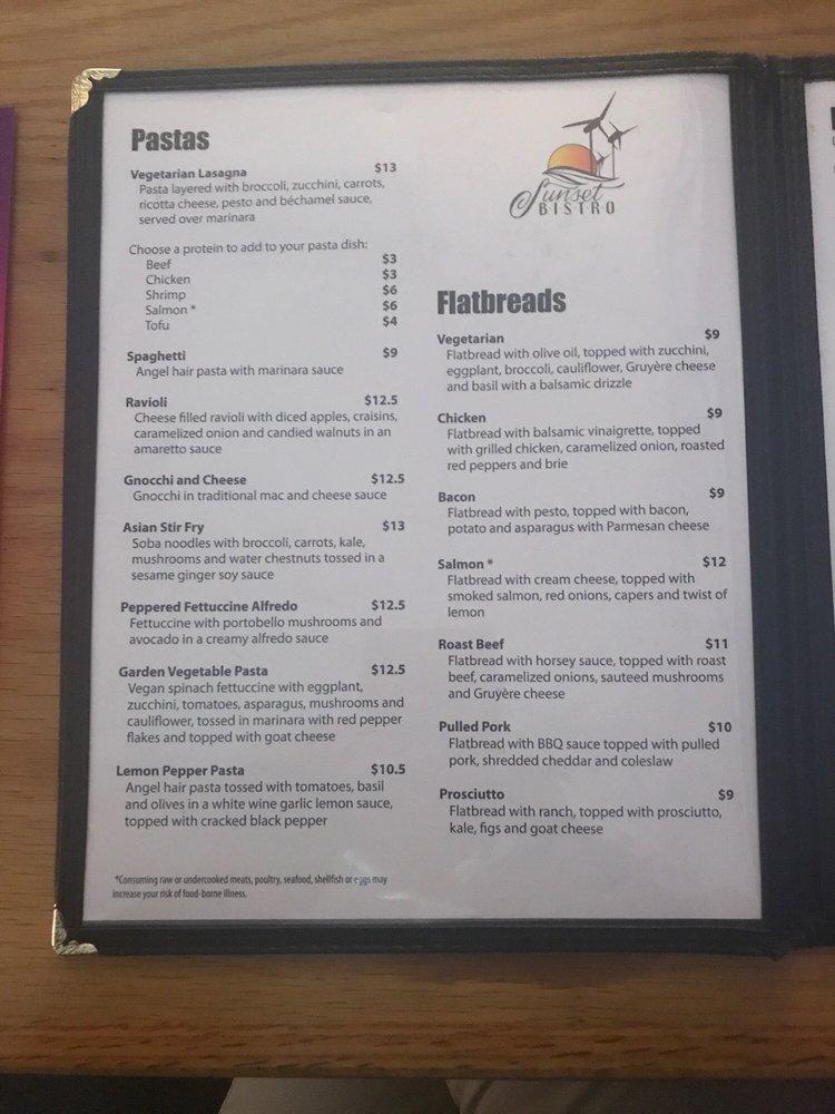 Menu at Sunset Bistro pub & bar, Bowling Green