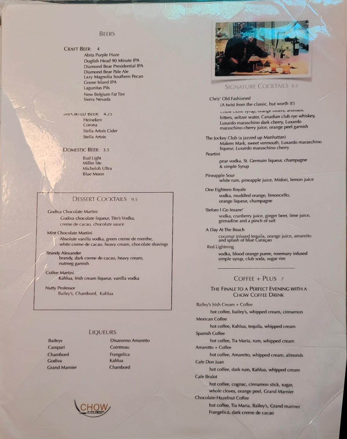 Menu at Chow At One Eighteen pub & bar, Paragould