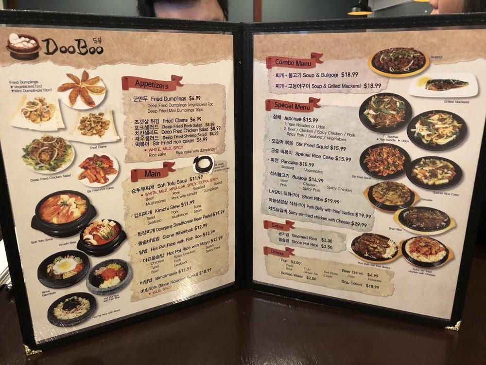 Menu at DooBoo restaurant, Burnaby