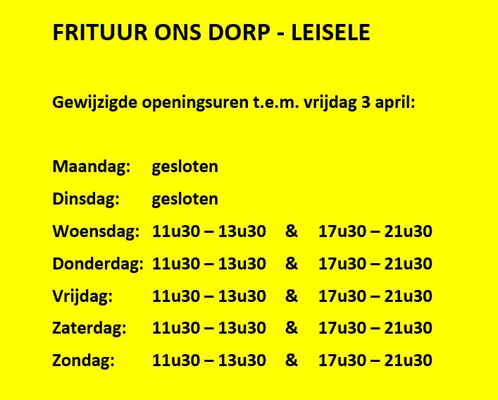 Menu at Frituur ons Dorp Leisele, Alveringem